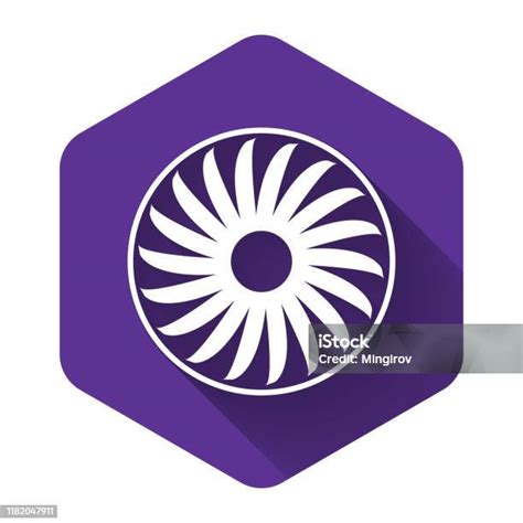 긴 그림자로 격리 된 흰색 인공 호흡기 기호 아이콘입니다 환기 기호 보라색 육각 버튼 벡터 일러스트레이션 개념에 대한 스톡 벡터 아트 및 기타 이미지 Istock