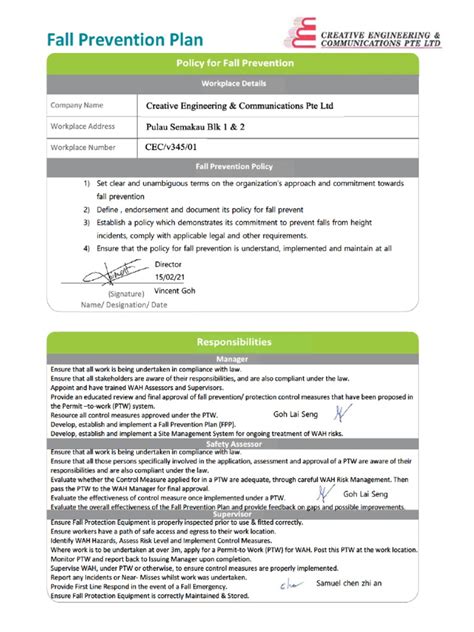 Fall Prevention Plan Template Pdf