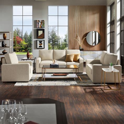 Latitude Run® Beaulah Modern Fabric Upholstered Square Arm Sofa Set Living Room Chair
