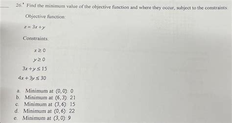 solved 26 find the minimum value of the objective function