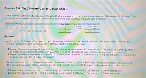 solved exercise 8 6 algo ﻿inventory write downs