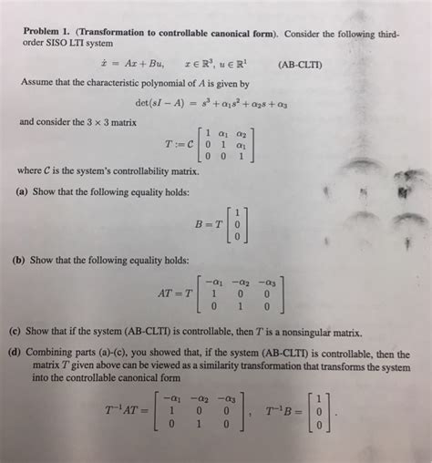 Solved Problem 1 Transformation To Controllable Canonical