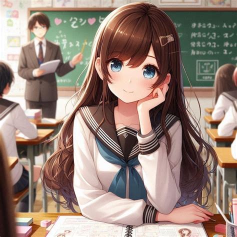 Anime Schoolgirl In Class Premium Ai Generated Image
