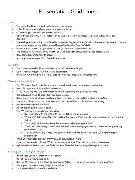 Presentation Guidelines And Checklist Pdf Microsoft Power Point Human Communication