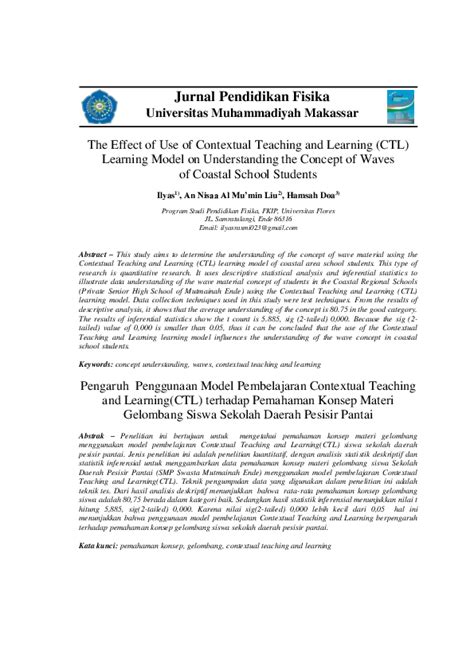Pdf The Effect Of Use Of Contextual Teaching And Learning Ctl Learning Model On