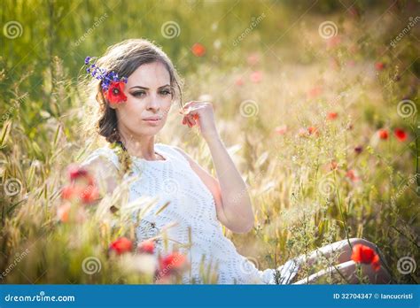 Young Girl On Golden Wheat Field Stock Image Image Of Female Outdoors 32704347