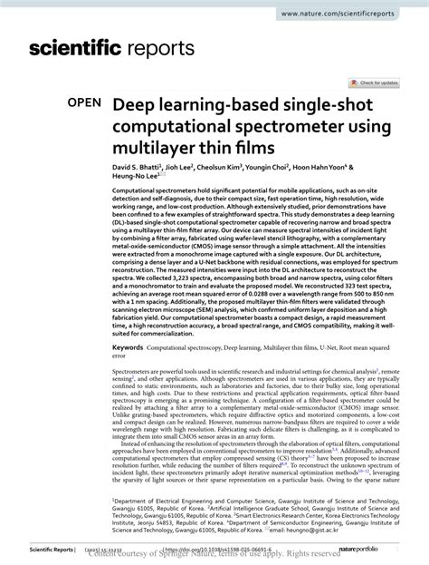 Pdf Deep Learning Based Single Shot Computational Spectrometer Using Multilayer Thin Films