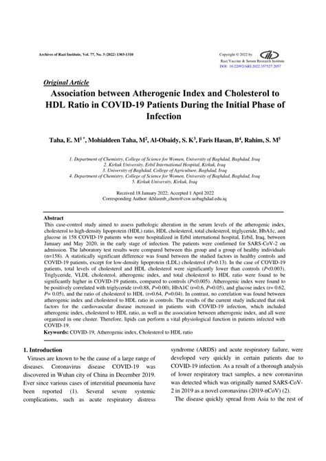 pdf association between atherogenic index and cholesterol to hdl