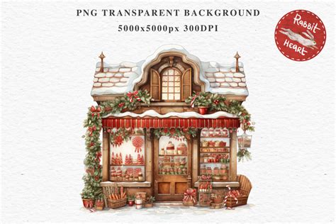 Christmas Vintage Candy Storefront House Graphic By Rabbit Heart Clipart · Creative Fabrica