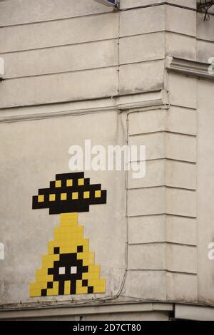 Space Invader Street Art On An Abandoned Building Grey Eagle Street