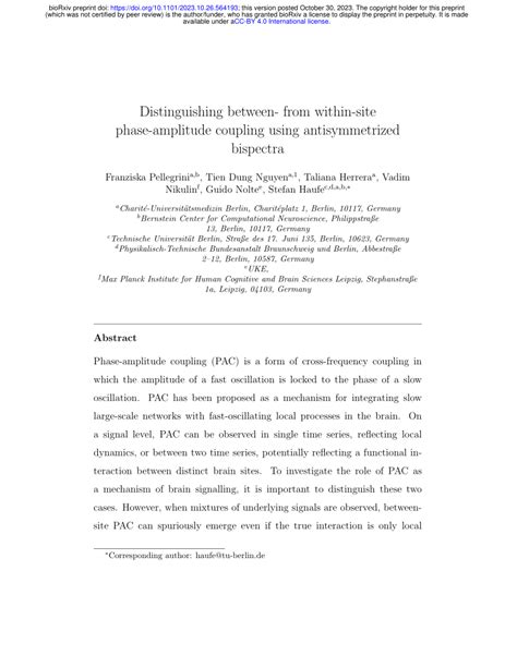 Pdf Distinguishing Between From Within Site Phase Amplitude Coupling