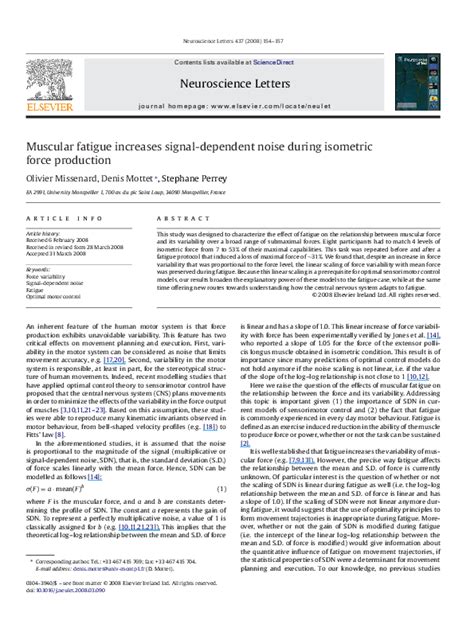Pdf Muscular Fatigue Increases Signal Dependent Noise During