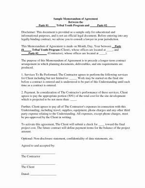 Understanding Agreement Sample Memorandum Of Understanding Example Template Fresh 13 Memorandum