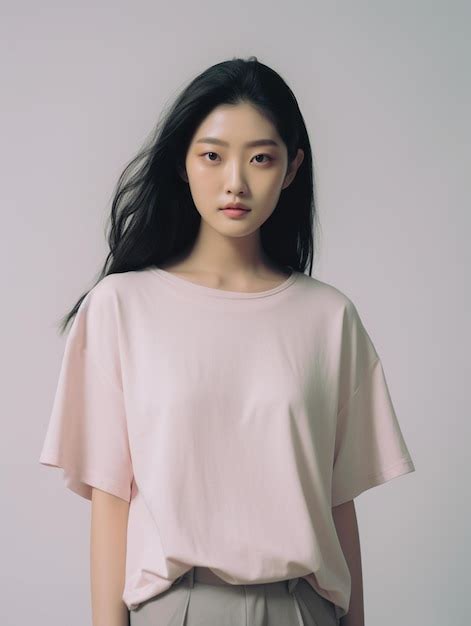 Premium Ai Image Female Model Face Plain T Shirt Mockup