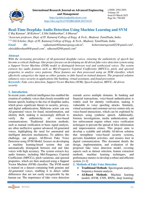 Pdf Real Time Deepfake Audio Detection Using Machine Learning And Svm