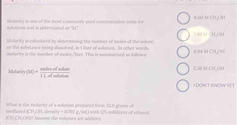 Solved 6 60 M Choh Molarity Is One Of The Most Commonly Used