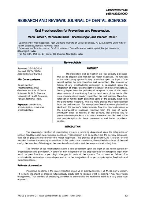 Pdf Oral Proprioception For Prevention And Preservation