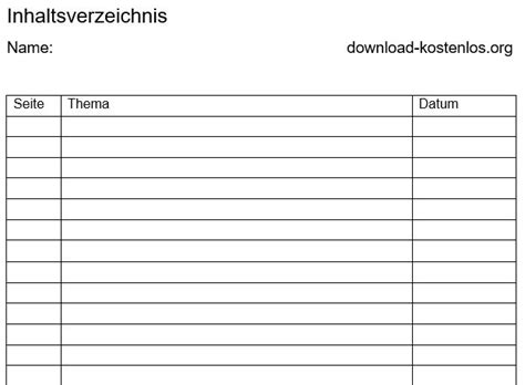 Inhaltsverzeichnis Vorlage für Word zum ausdrucken Inhaltsverzeichnis