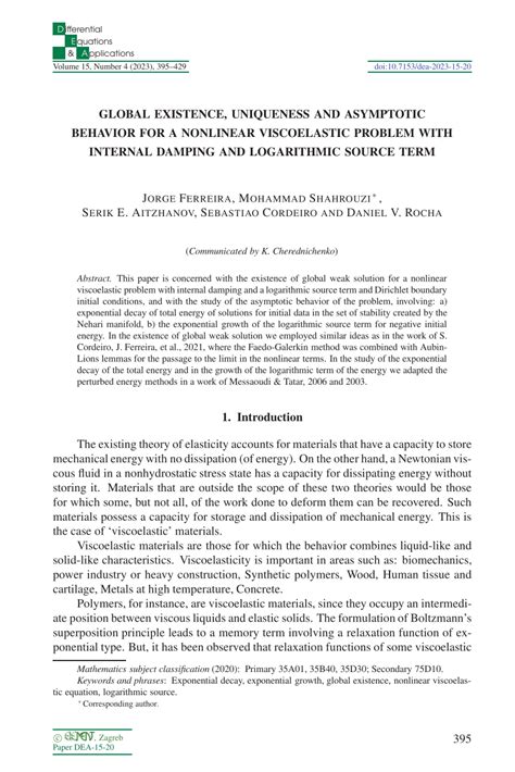 Pdf Global Existence Uniqueness And Asymptotic Behavior For A