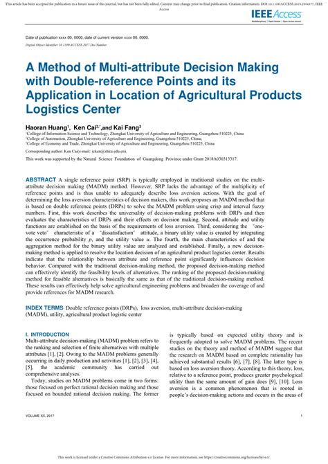 Pdf A Method Of Multi Attribute Decision Making With Double Reference