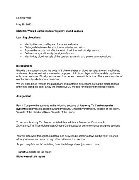 Final LABS BIOS255 Labs BIOS 255 Week 3 Blood Vessels Namiya Ware May 28 2023 BIOS255 Week 3