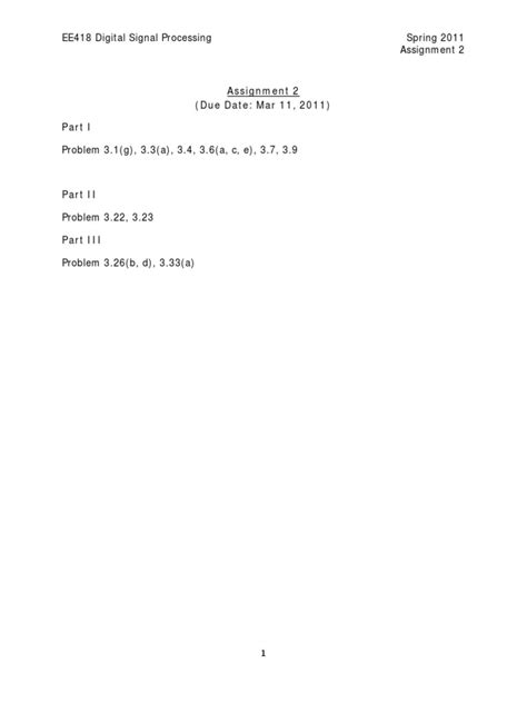 Assignment 2 Due Date Mar 11 2011 Ee418 Digital Signal Processing Spring 2011 Assignment 2