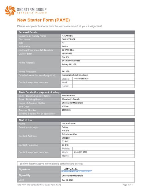 New Starter Form And Hrmc Checklist Objectid 583918 Type 370