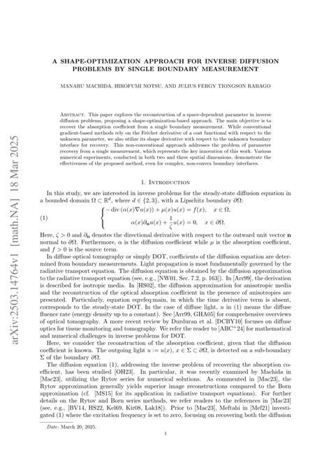 PDF A Shape Optimization Approach For Inverse Diffusion Problems By Single Boundary Measurement