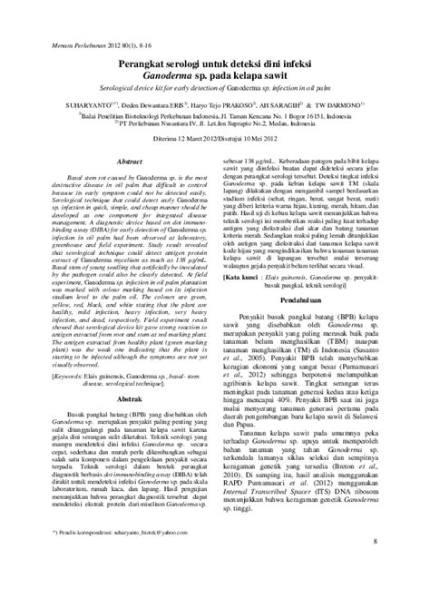 Pdf Perangkat Serologi Untuk Deteksi Dini Infeksi Ganoderma Sp Pada