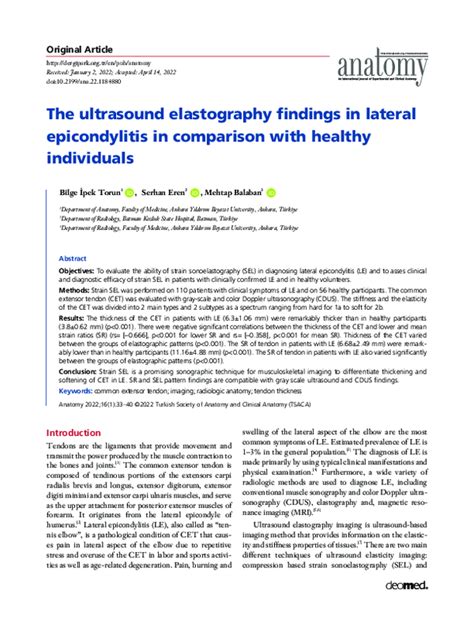 Pdf The Ultrasound Elastography Findings In Lateral Epicondylitis In Comparison With Healthy