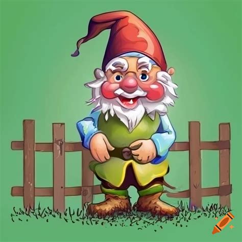 Cartoon Image Of A Garden Dwarf By The Fence On Craiyon