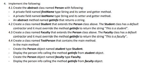 Solved 4 Implement The Following 41 Create The Abstract
