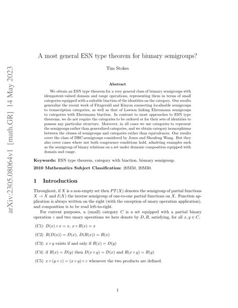 Pdf A Most General Esn Type Theorem For Biunary Semigroups