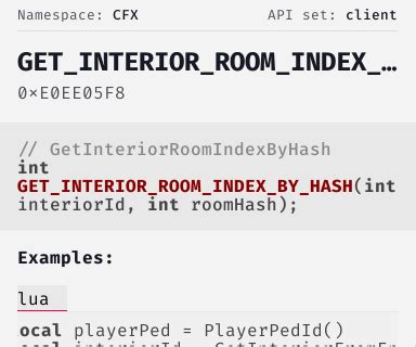 GetInteriorRoomIndexByHash FiveM Natives Cfx Re Docs
