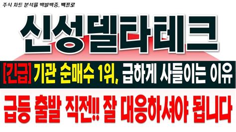 신성델타테크 주가전망 긴급 기관 순매수 1위 급하게 사들이는 이유 급등 출발 직전 잘 대응하셔야 됩니다신성델타테크 신성델타테크주가전망 Youtube