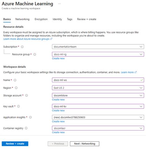 Azure Virtual Network でセキュリティで保護されたワークスペースを作成する Azure Machine