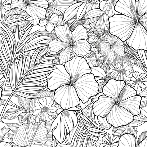 Adult Coloring Page Of Tropical Flora Premium Ai Generated Vector