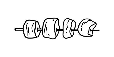 꼬치 고기 돼지고기 쇠고기 양고기 닭고기 음식 나머지 낙서 선형 만화 색칠에 케밥 프리미엄 벡터