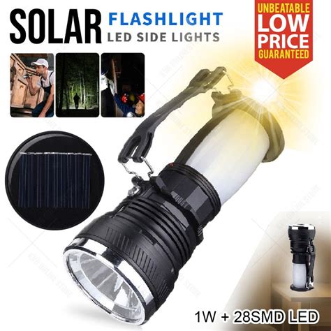 Portable Torchlight Solar Power Rechargeable 1w 24smd Led Flashlight Lamp Lampu Suluh Led