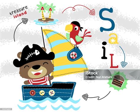 앵무새와 함께 범선에 해적 의상을 입은 재미있는 곰 해적 요소 만화 0명에 대한 스톡 벡터 아트 및 기타 이미지 0명 곰 곰 의상 Istock