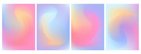 홀로그램 그라디언트 세트 무지개 빛 아우라 파스텔 무지개 메쉬 부드러운 배경 디자인 개념 웹 스마트 폰 화면 프리젠 테이션 배너 포스터 및 인쇄물 0명에 대한 스톡 벡터