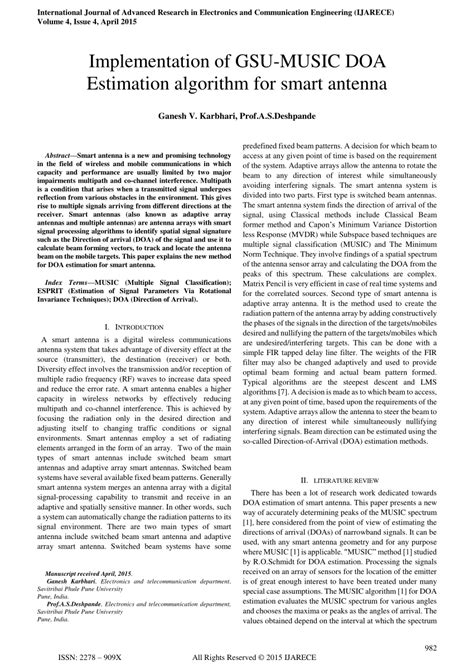 Pdf Analysis Of Gsu Music Doa Estimation Algorithm For Smart Antenna