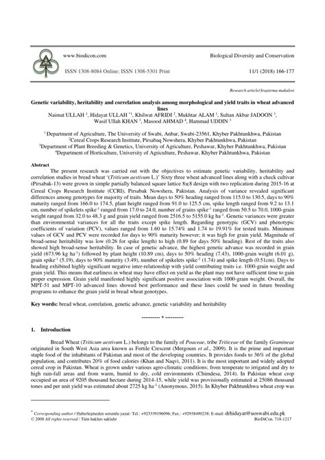 Pdf Genetic Variability Heritability And Correlation Analysis Among Morphological And Yield