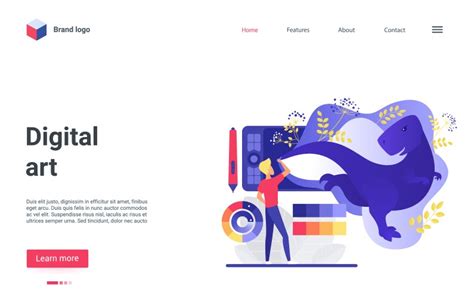 Art Studio Website Landing Page Design Royalty Free Vector