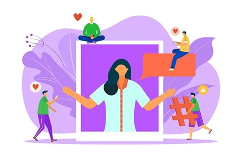 거대한 화면 벡터 일러스트에서 디지털 콘텐츠 평평한 인터넷의 온라인 소셜 미디어 사람들은 네트워크 기술을 사용합니다 비디오 통신 만화에 대한 스톡 벡터 아트 및 기타 이미지