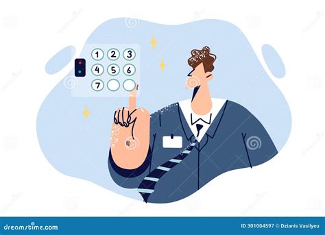 Business Man Enters Password By Pressing Number Buttons With Finger To