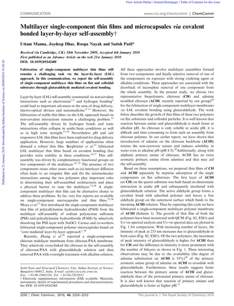 Pdf Multilayer Single Component Thin Films And Microcapsules Via