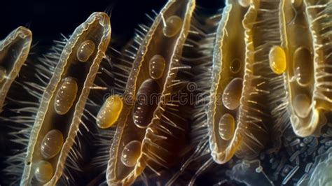 A Magnified View Of A Female Nematode Laying Eggs The Tiny Ovalshaped Eggs Arranged Neatly In A