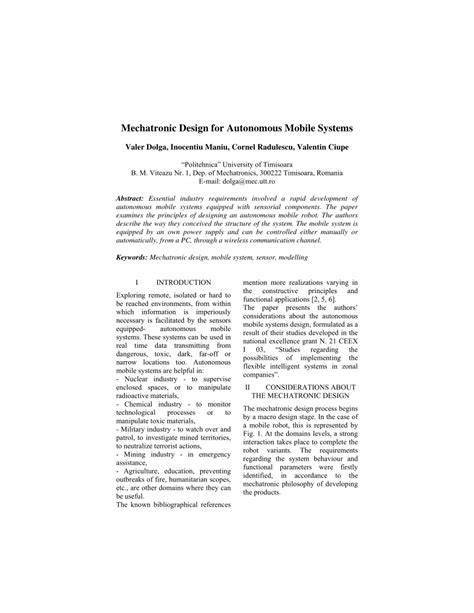 Pdf Mechatronic Design For Autonomous Mobile Systems