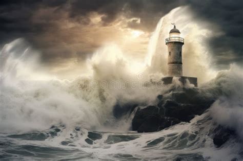 Lighthouse Storm Winter Generate Ai Stock Illustration Illustration